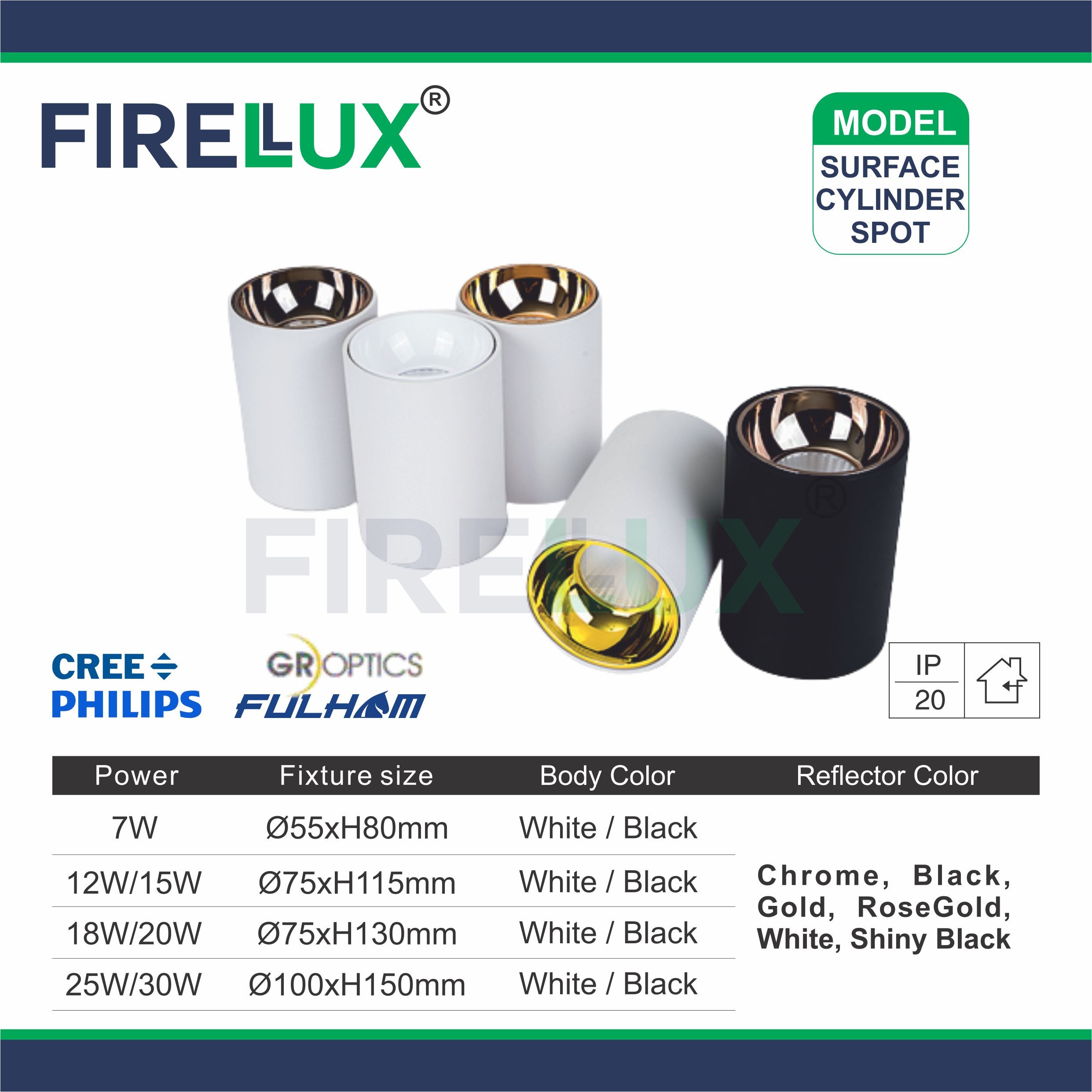 SURFACE CYLINDER COB | FIRELLUX | Rainbow Lighting Solutions